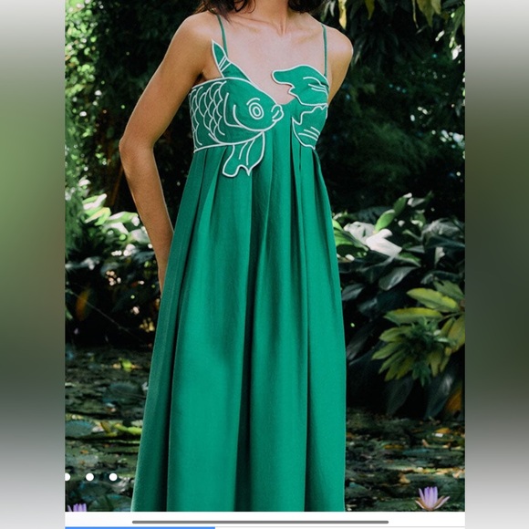 FARM Rio | Dresses | Farm Rio Green Fish Lenzing Ecovero Euroflax Maxi ...